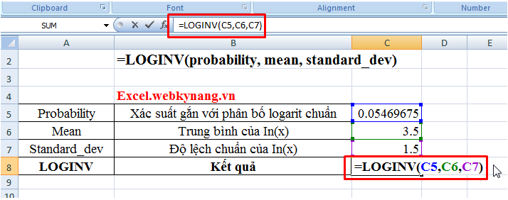 Hàm LOGINV – Nghịch đảo của hàm phân phối lô-ga-rít chuẩn tích lũy của ...